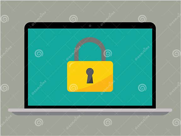 Laptop with Security Lock Icon on Screen Vector Stock Vector ...