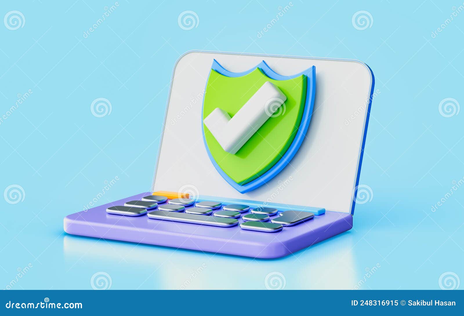 Laptop Security Shield Check Mark 3d Illustration Internet Protection ...