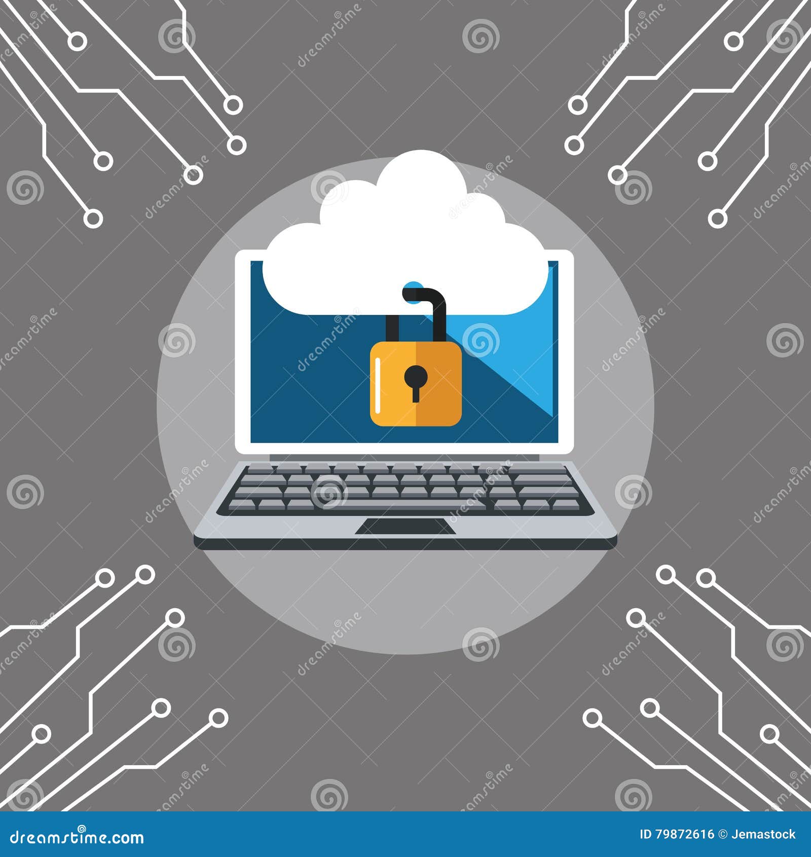 Laptop and Security System Design Stock Illustration - Illustration of ...