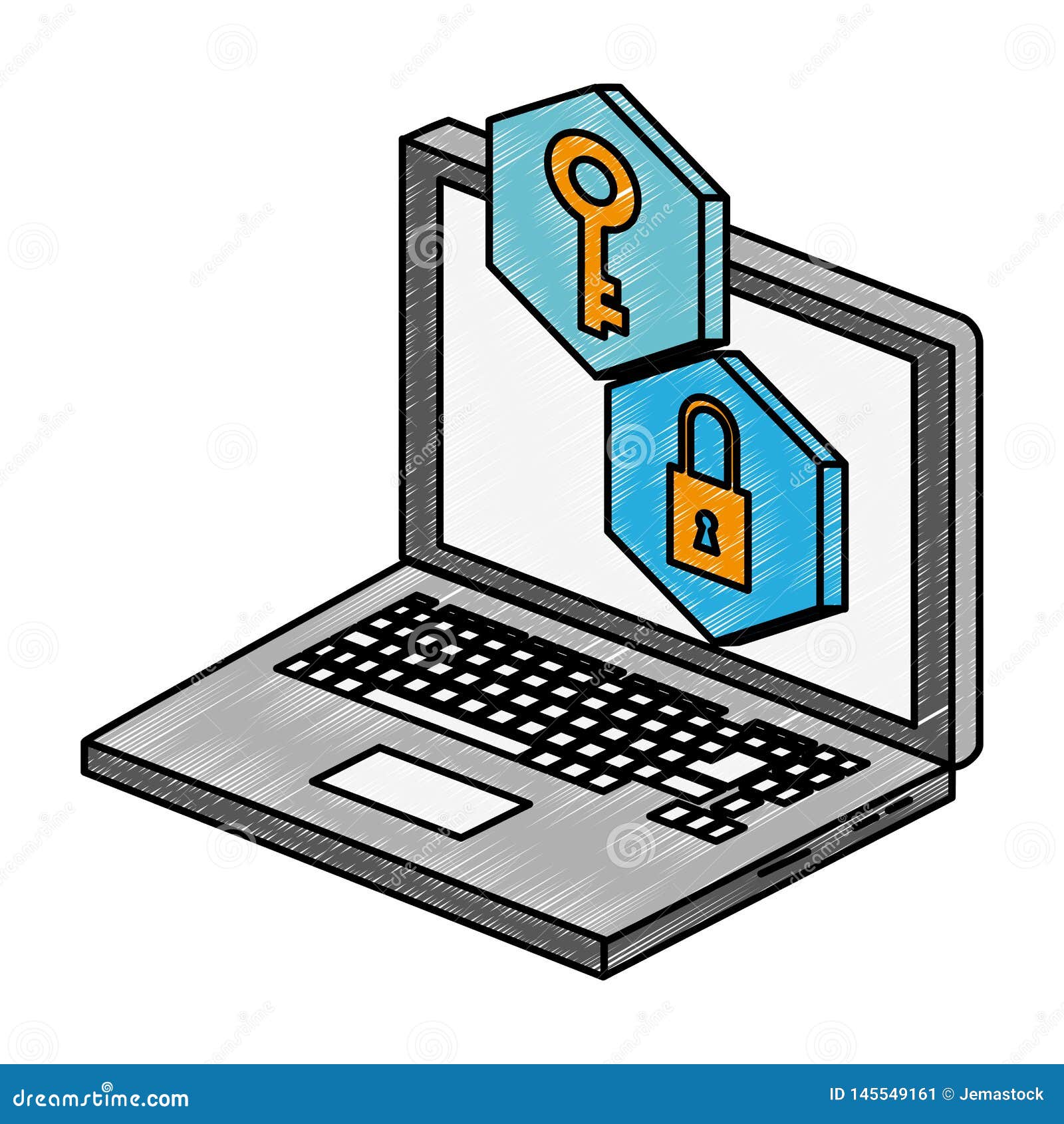 Laptop Security System Scribble Stock Vector - Illustration of smart ...
