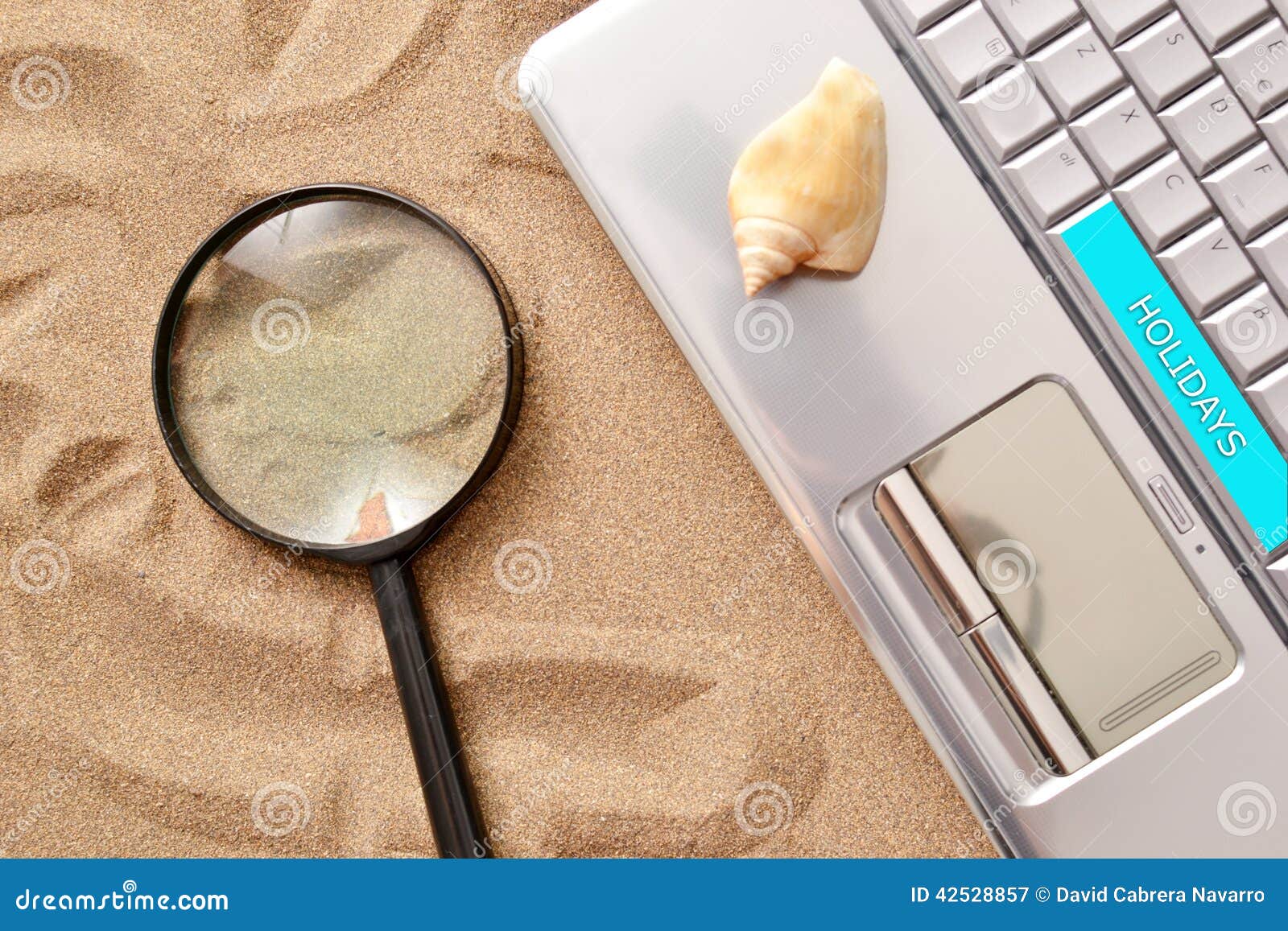 Laptop and shell on sand stock image. Image of communications - 42528857