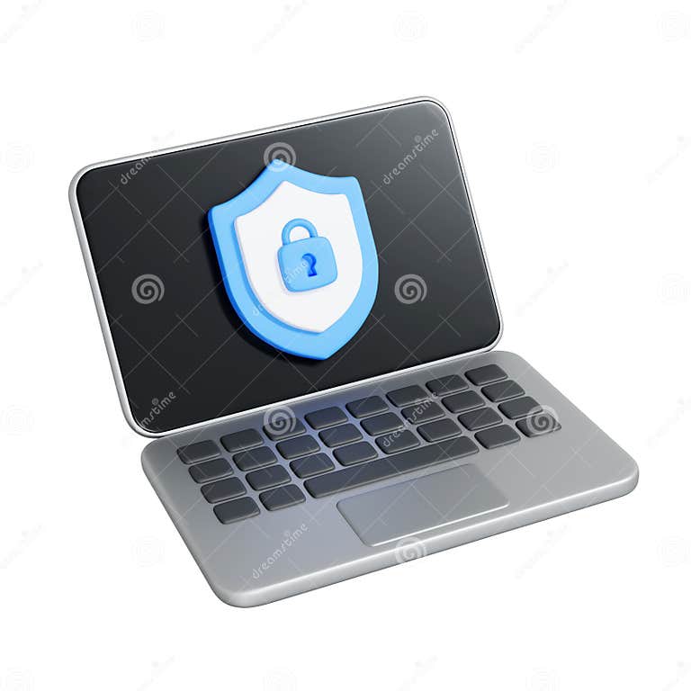 Laptop with Shield Icon for Cybersecurity Stock Illustration ...