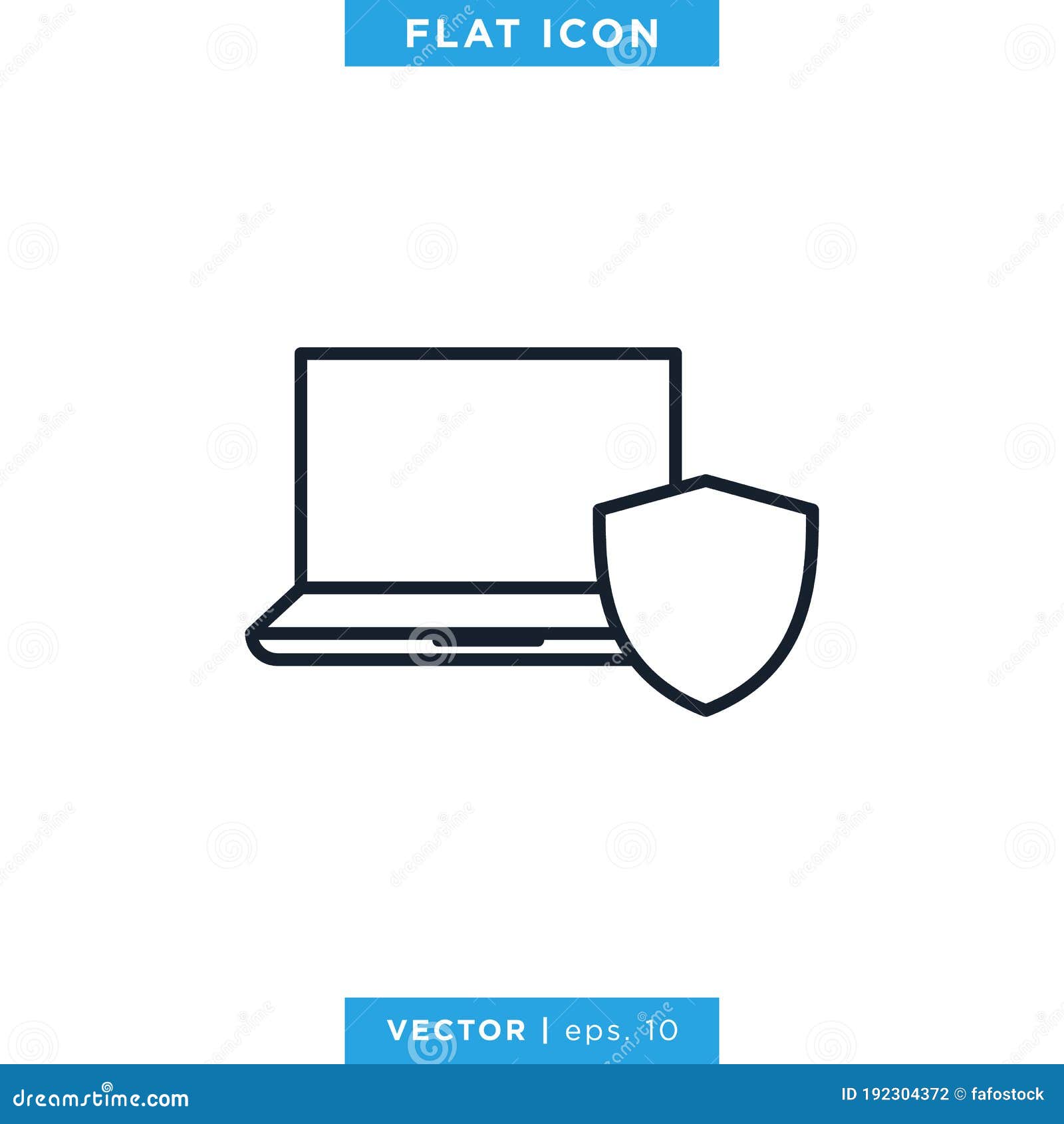 Laptop and Shield Icon Vector Logo Design Template. Editable Stroke ...
