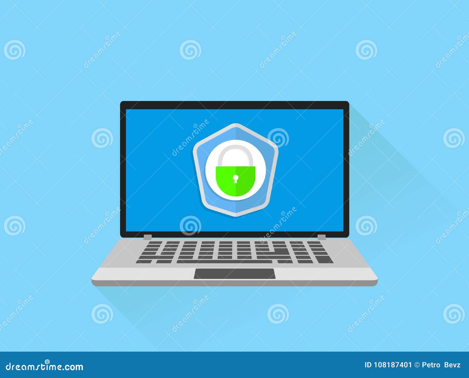Laptop with Shield and Lock on Table. Computer Security Concept Stock ...