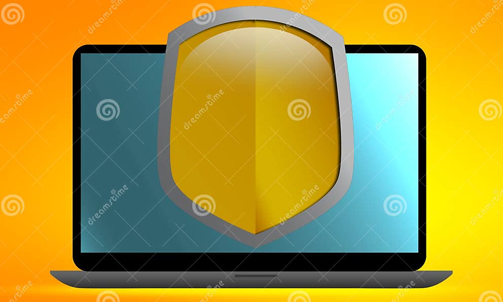 Laptop with Shield on a Screen. Safety Concept Stock Illustration ...