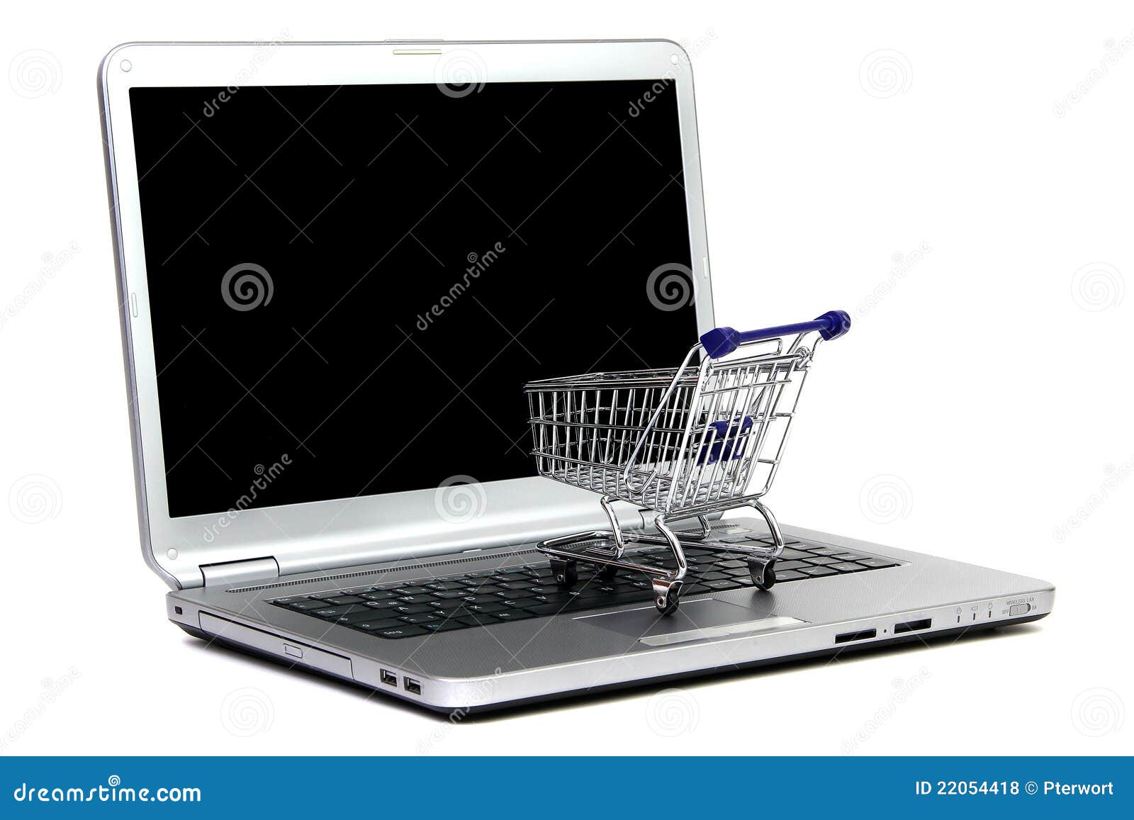 Laptop and shopping cart stock photo. Image of online - 22054418