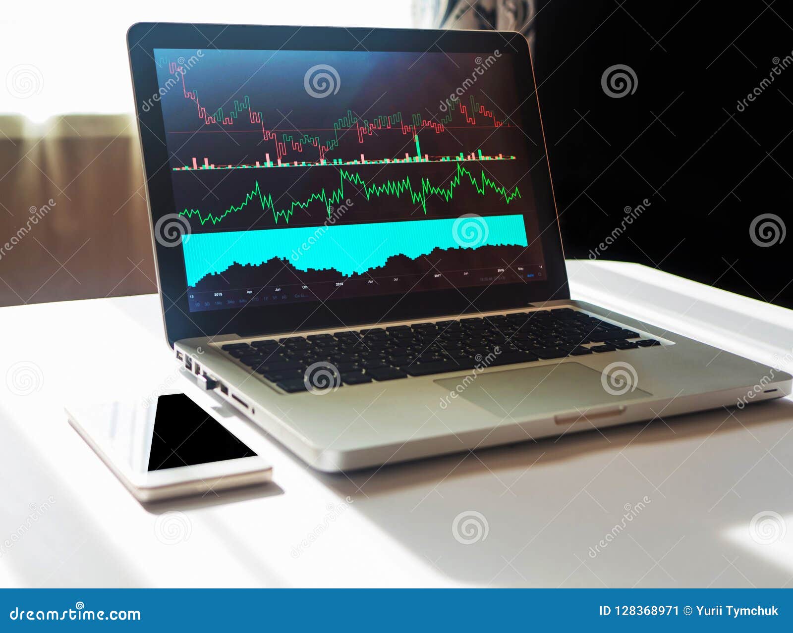 Laptop Showing Charts and Graph with Various Indicators for Anal Stock ...