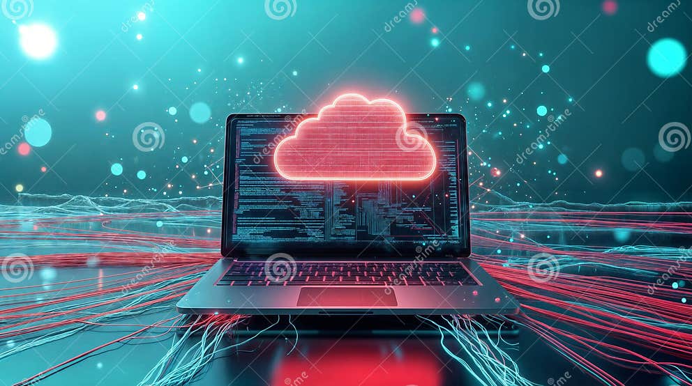 Laptop Showing Cloud Computing and Programming Code on Screen in ...