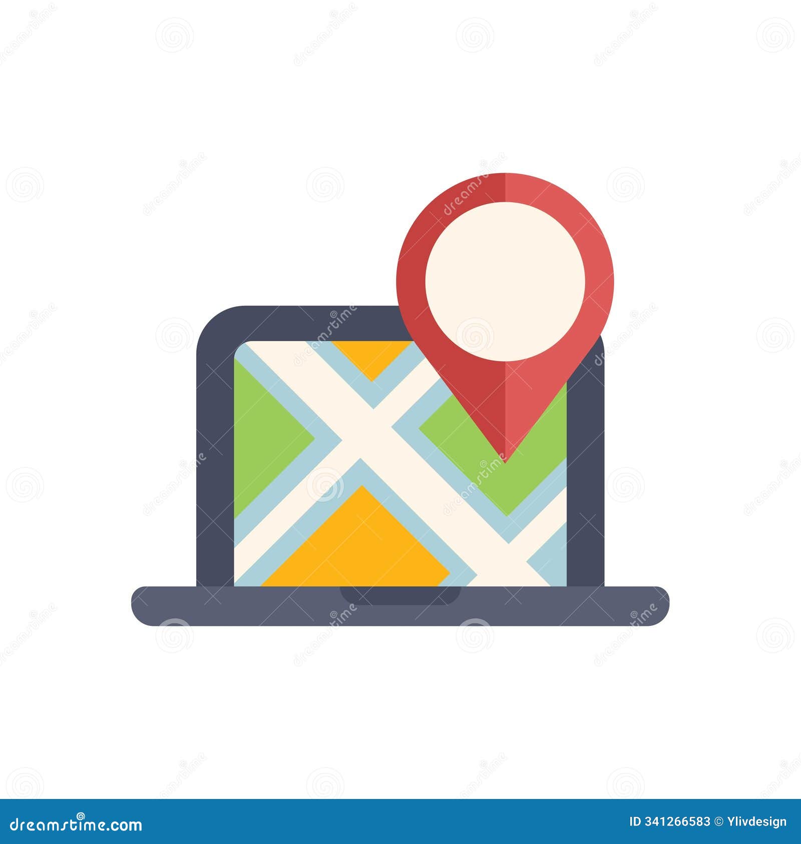 Laptop Showing Location Tracking with Map and Pin Stock Vector ...