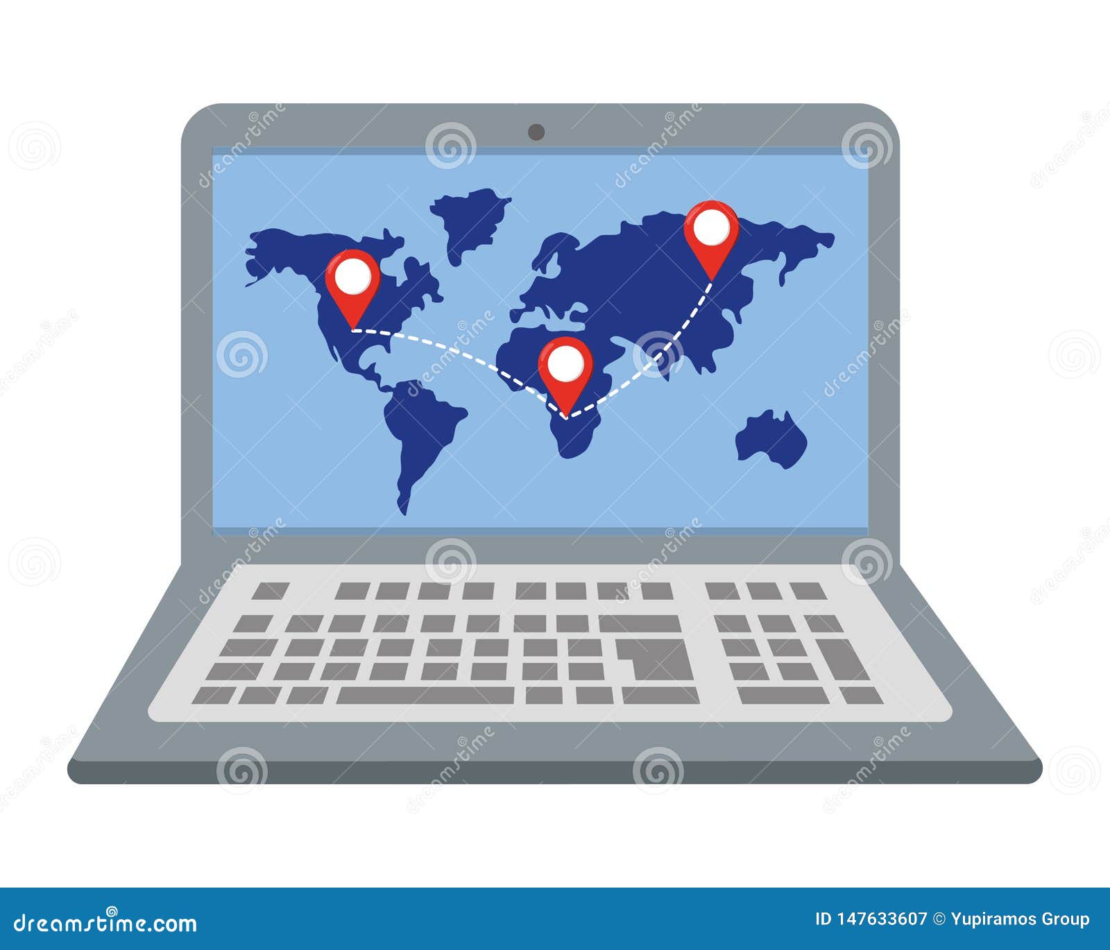 Laptop showing map stock vector. Illustration of tech - 147633607
