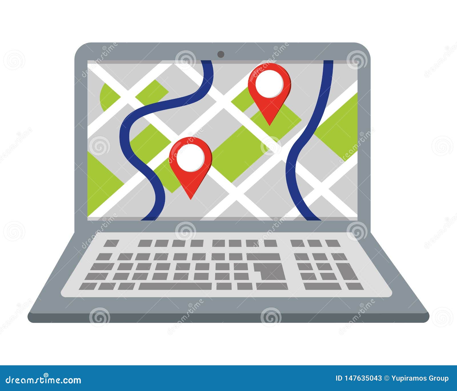 Laptop showing map stock vector. Illustration of design - 147635043