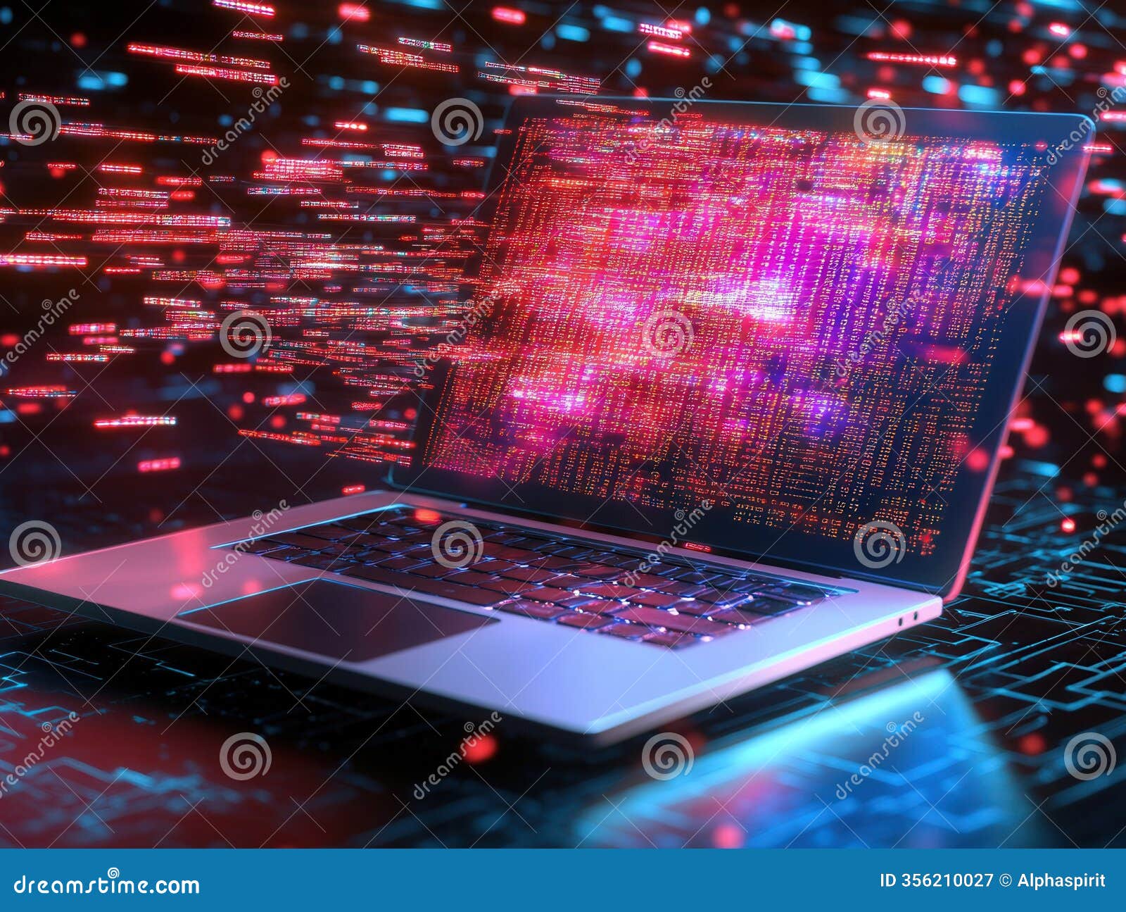Laptop Showing Programming Code in Futuristic Cyberspace Tunnel Stock Image - Image of network ...