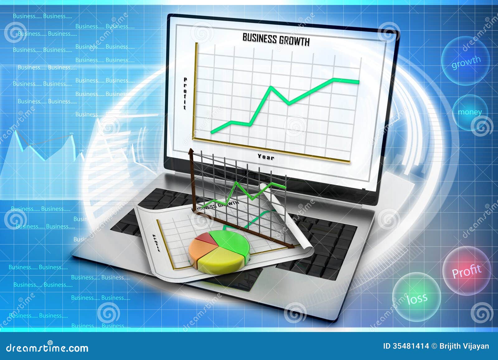 Laptop Showing a Spreadsheet and a Paper with Statistic Charts Stock ...