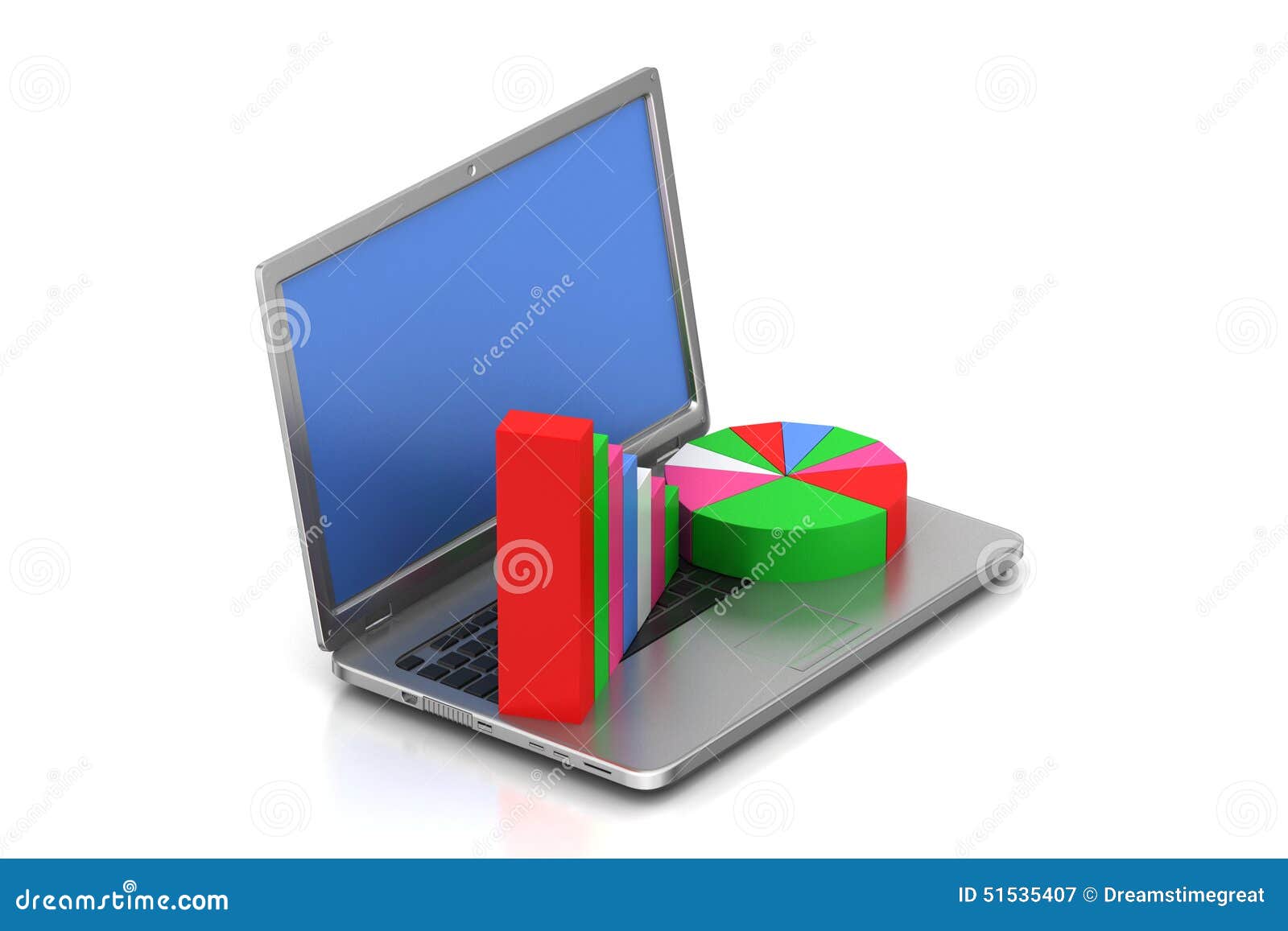 Laptop Showing a Statistic Charts Stock Illustration - Illustration of ...