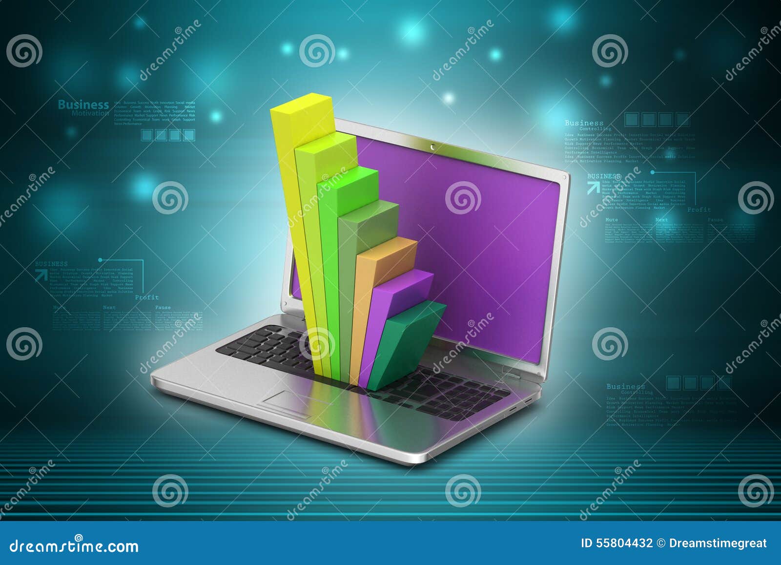 Laptop Showing a Statistic Graph Stock Illustration - Illustration of ...
