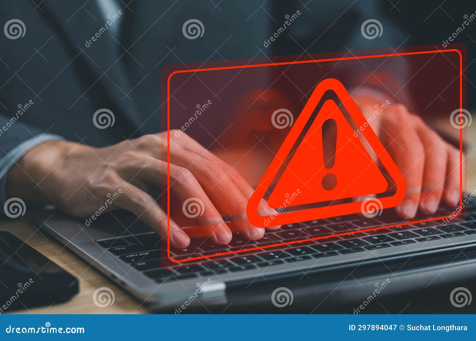 Laptop Shows a Warning Sign of System Failure and a Leak of Software ...