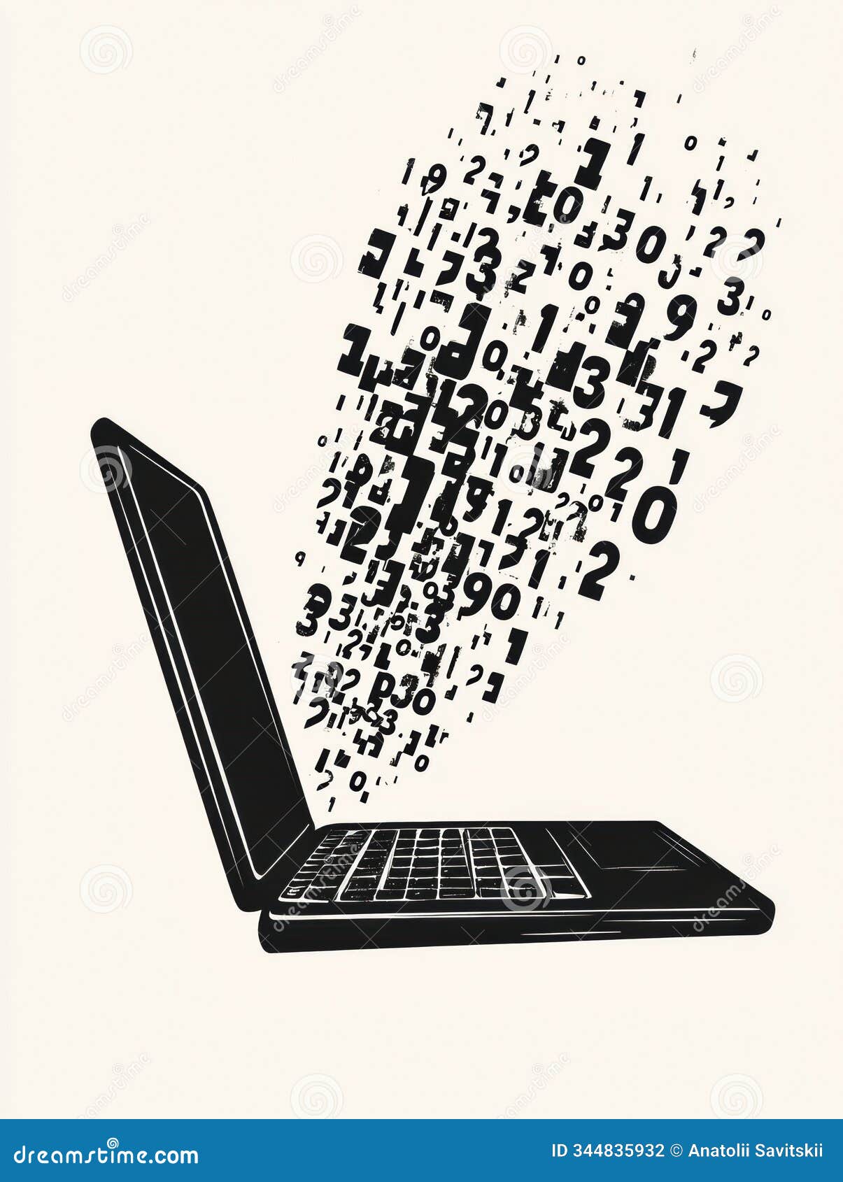 A Laptop Silhouette Displays Falling Numbers, Symbolizing Computer ...