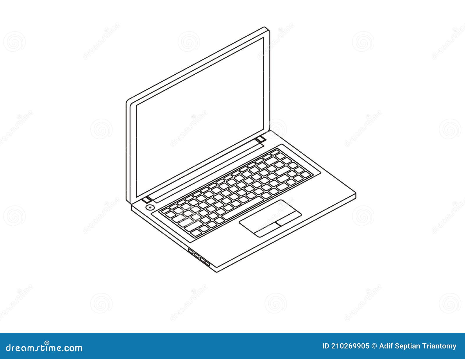 Laptop Simple Illustration in Black and White. Isometric View. Stock ...