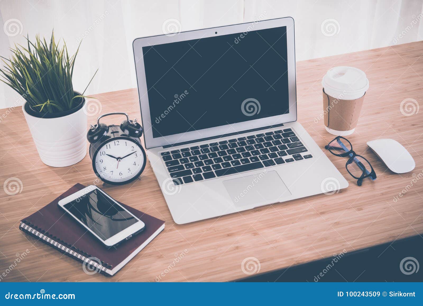 Laptop With Smart Phone Notebook And Coffee Cup Stock Image - Image of ...