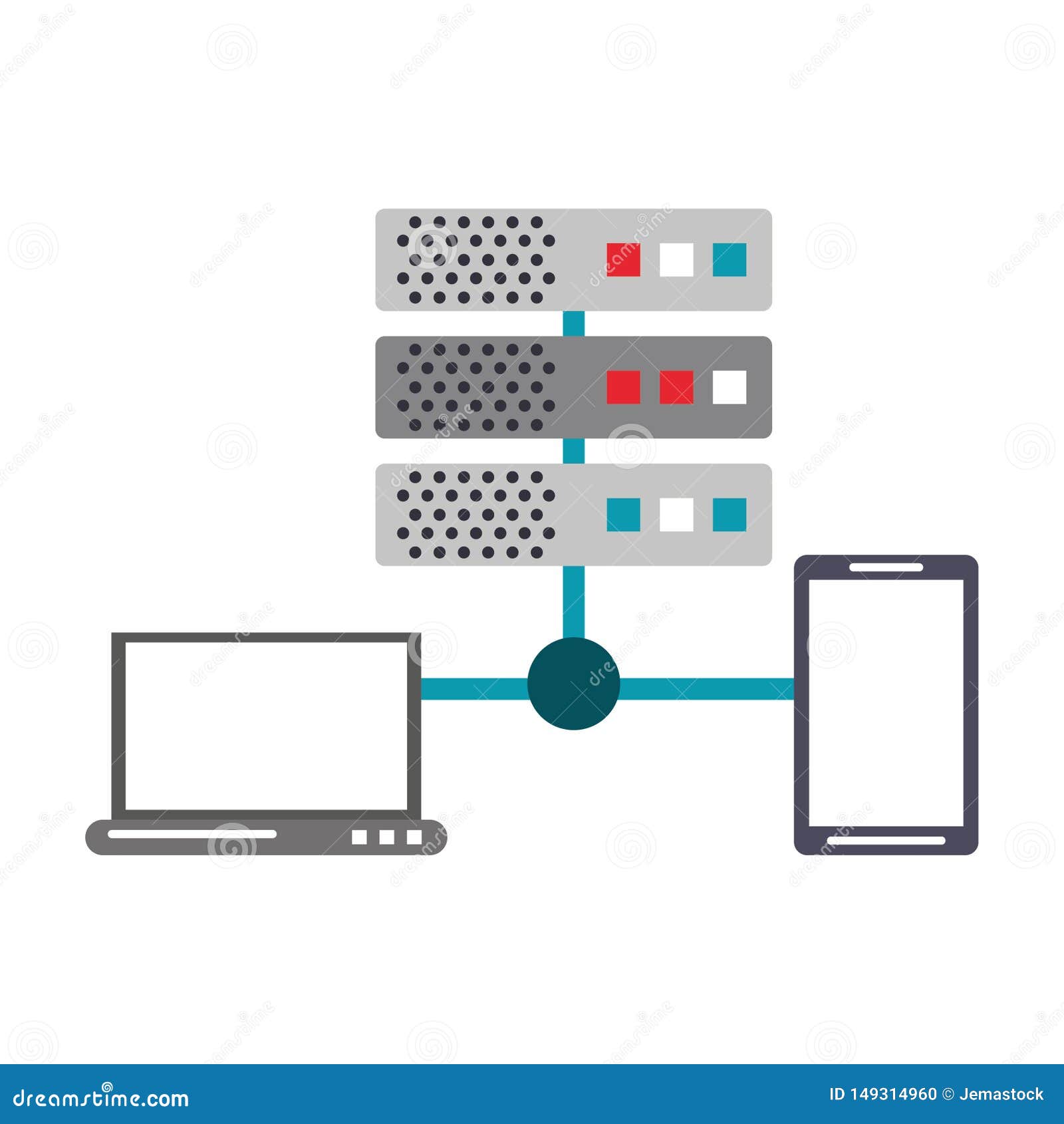 Laptop and Smartphone Connected To Database Servers Stock Vector ...