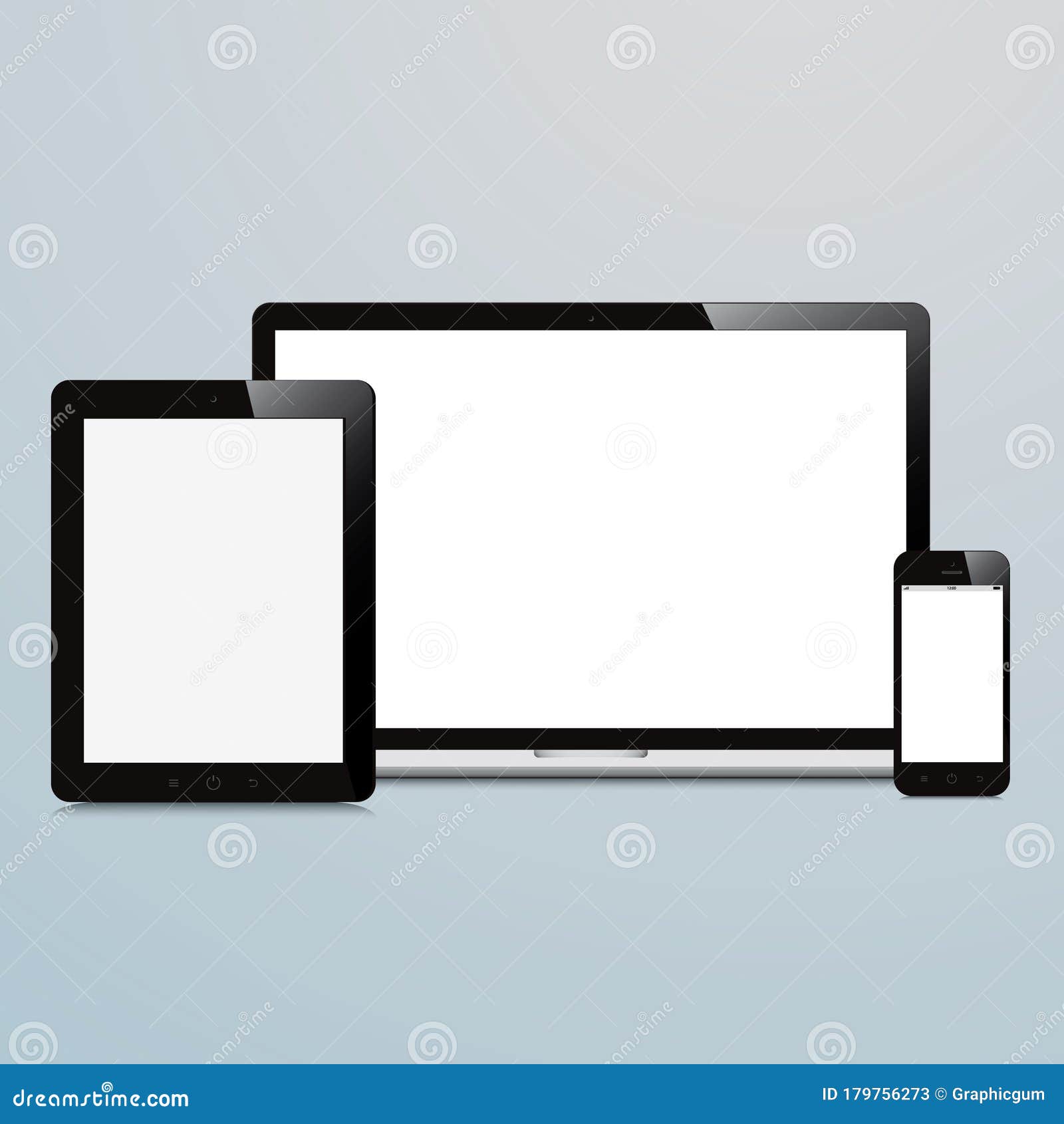 Laptop Smartphone and Tablet on Blue Background Stock Illustration ...
