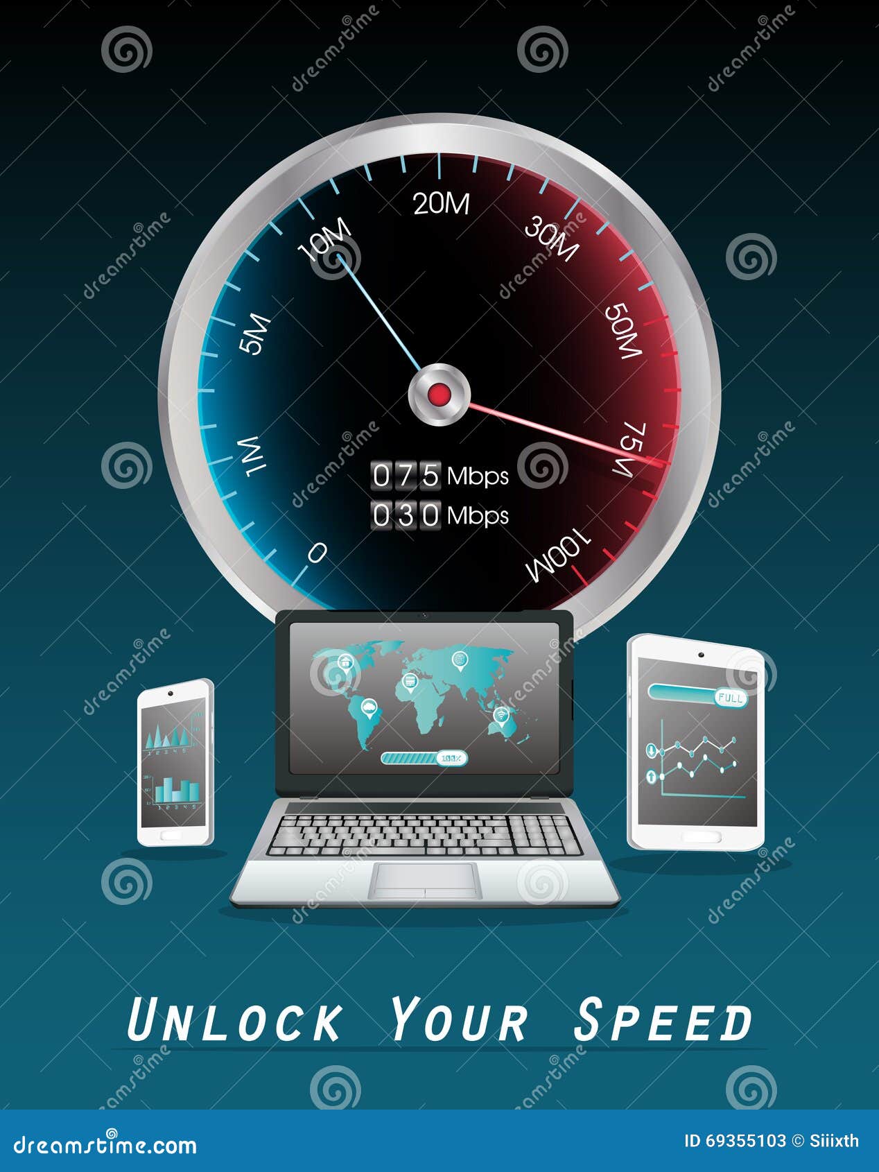 Laptop Smartphone and Tablet with Internet Speed Meter Stock Vector ...