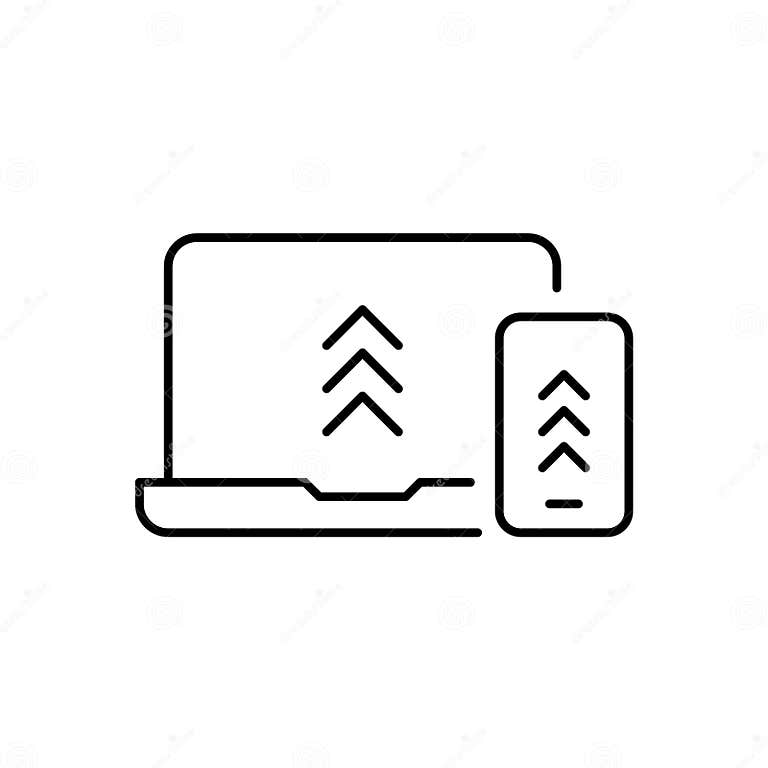 Laptop and Smartphone with Upload Arrows. Cross-platform Connectivity ...