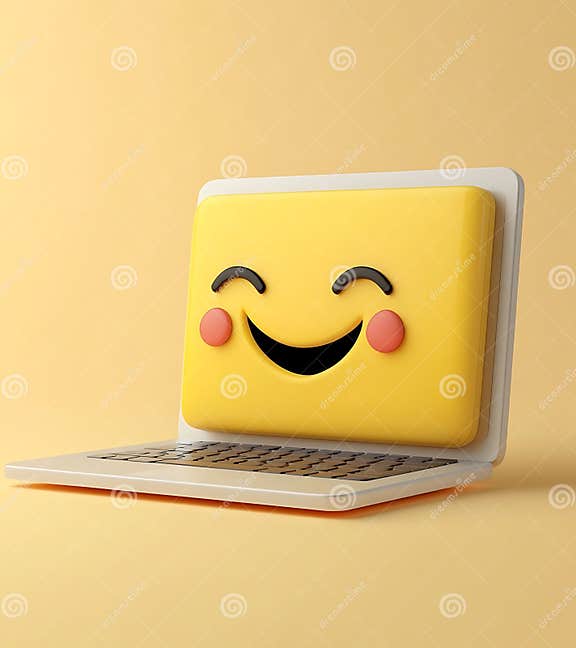 A Laptop with a Smiley Face Stock Illustration - Illustration of smile ...