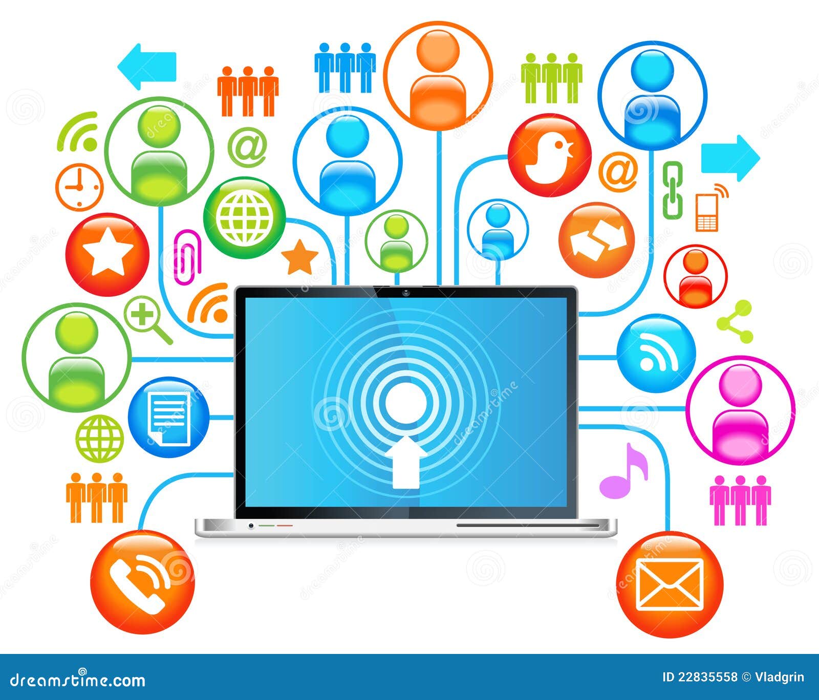 Laptop social network stock vector. Illustration of media - 22835558