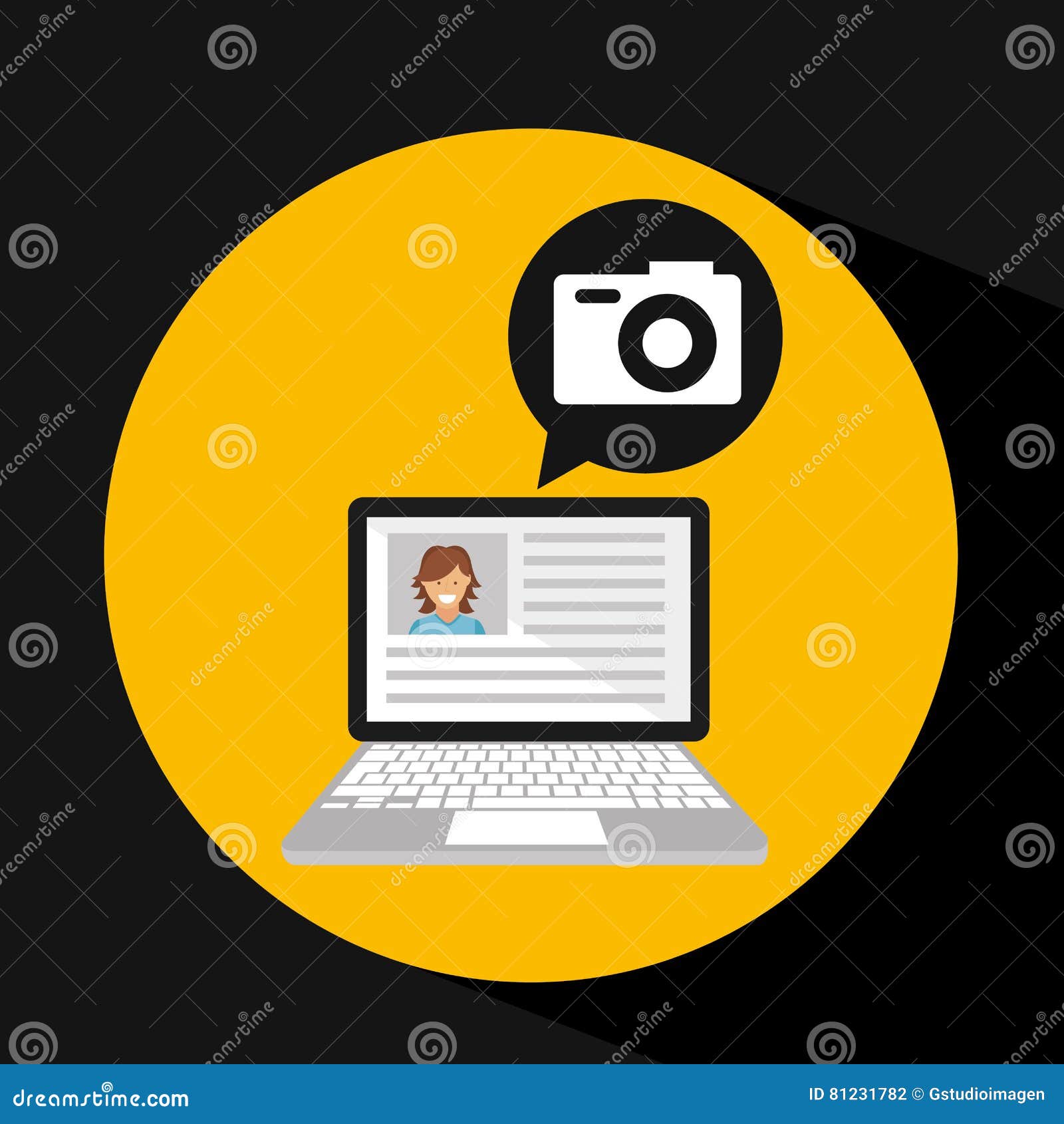 Laptop Social Profile Camera Icon Stock Vector - Illustration of global ...