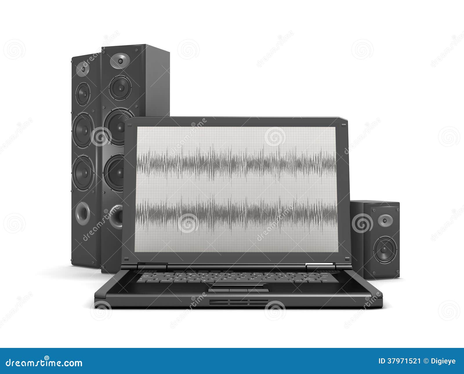 Laptop and sound system stock illustration. Illustration of power ...