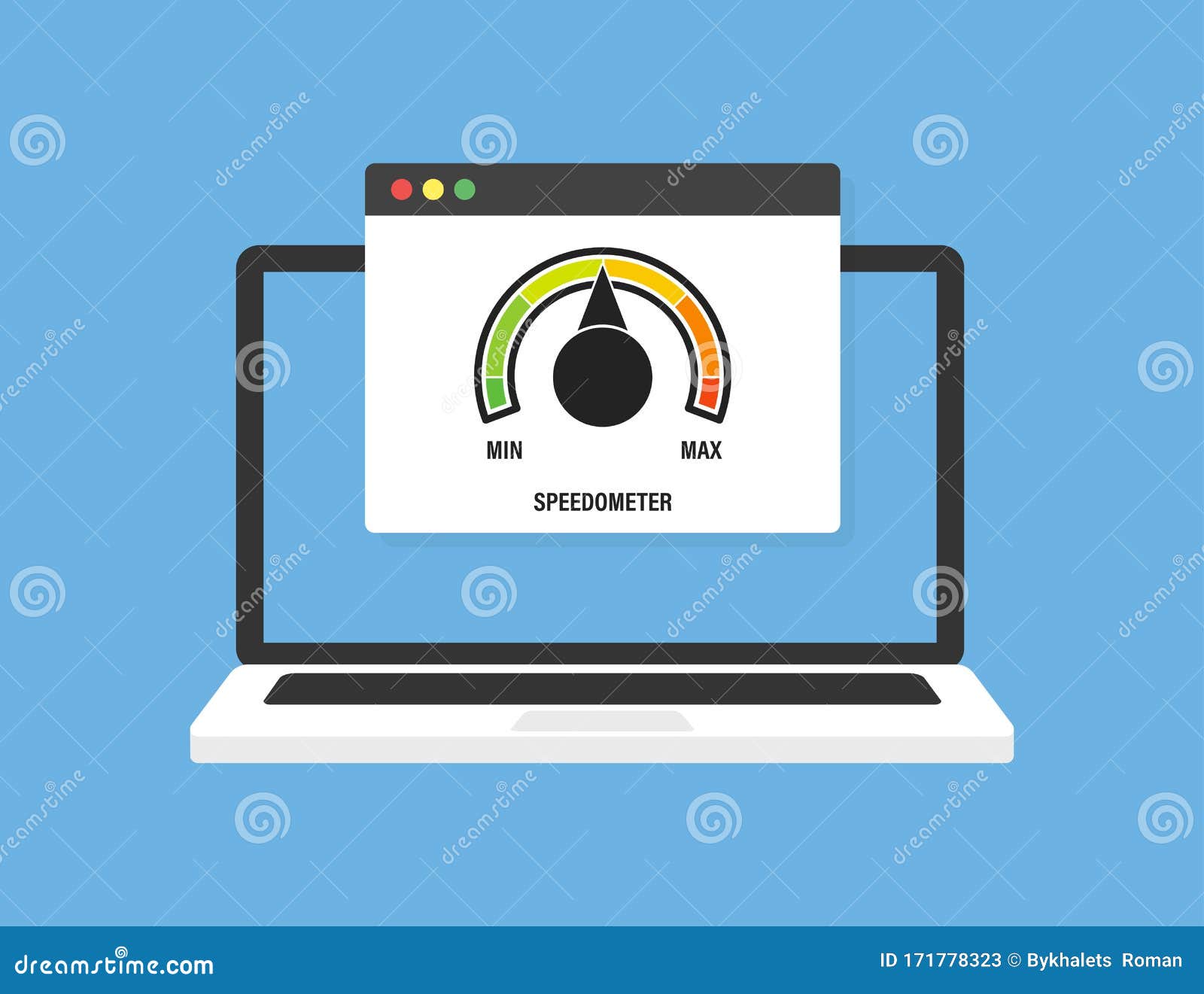 Laptop with Speed Test on Screen, on Blue Background. Vector ...