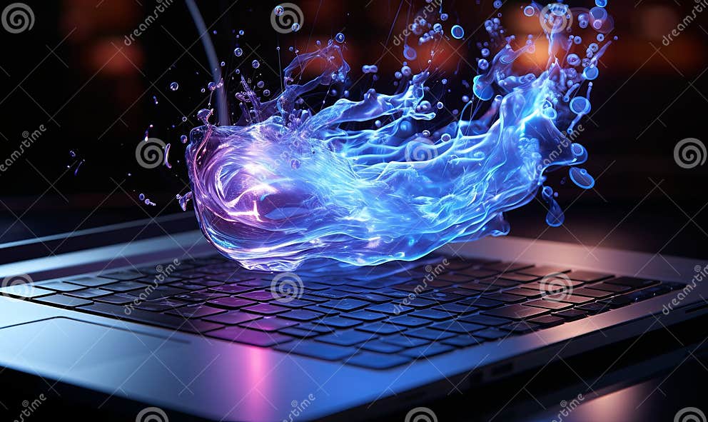 Laptop Spilling Blue Liquid Stock Image - Image of tech, hardware ...