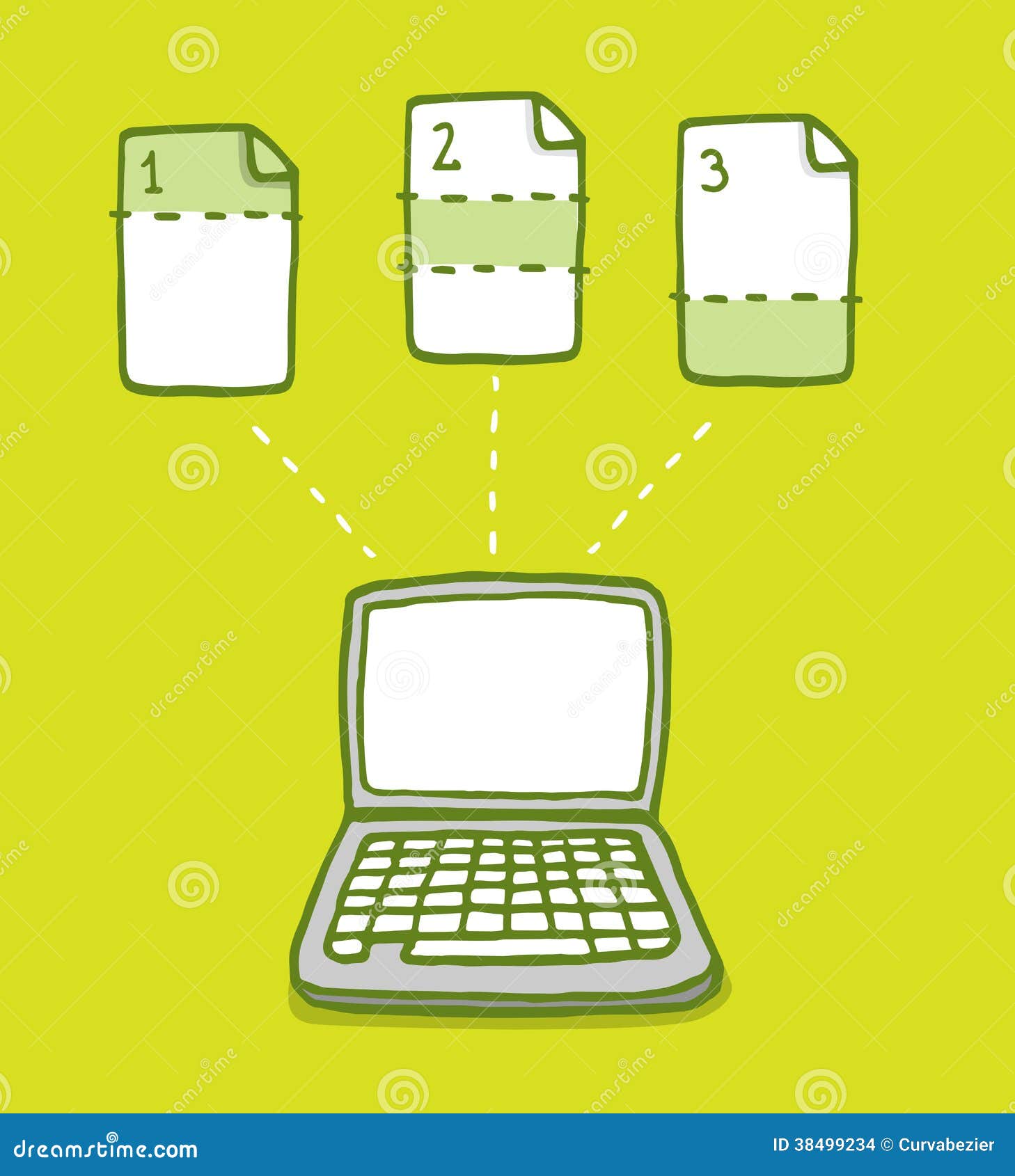 Laptop Splitting a Document into Three Sections Stock Illustration ...