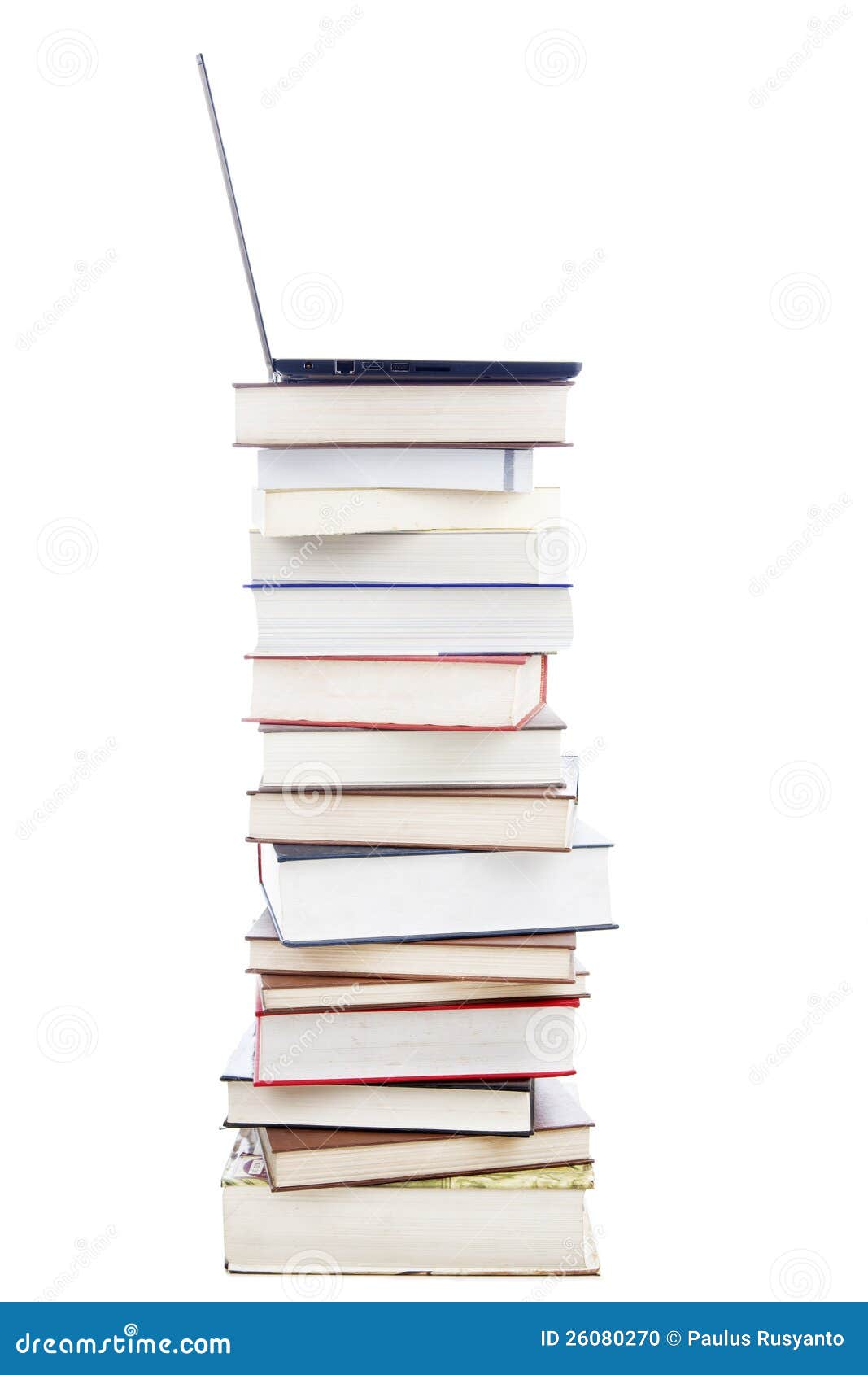 Laptop on Stack of Books stock photo. Image of encyclopedia - 26080270