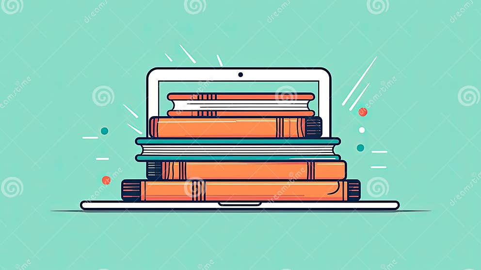 Laptop with a Stack of Books Flat Illustration - Generative AI. Stock ...