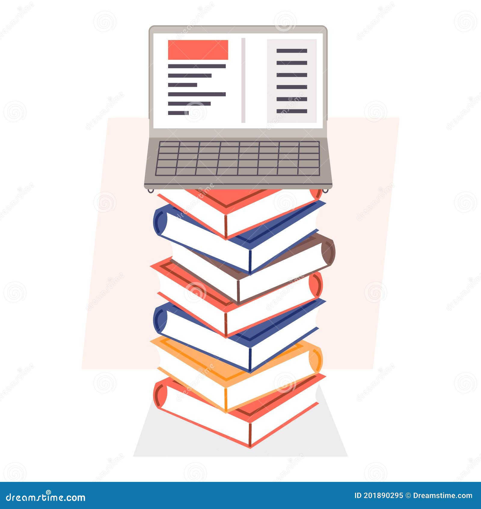 Laptop on Stack of Books Vector Illustration Cartoon Flat Stock Vector ...