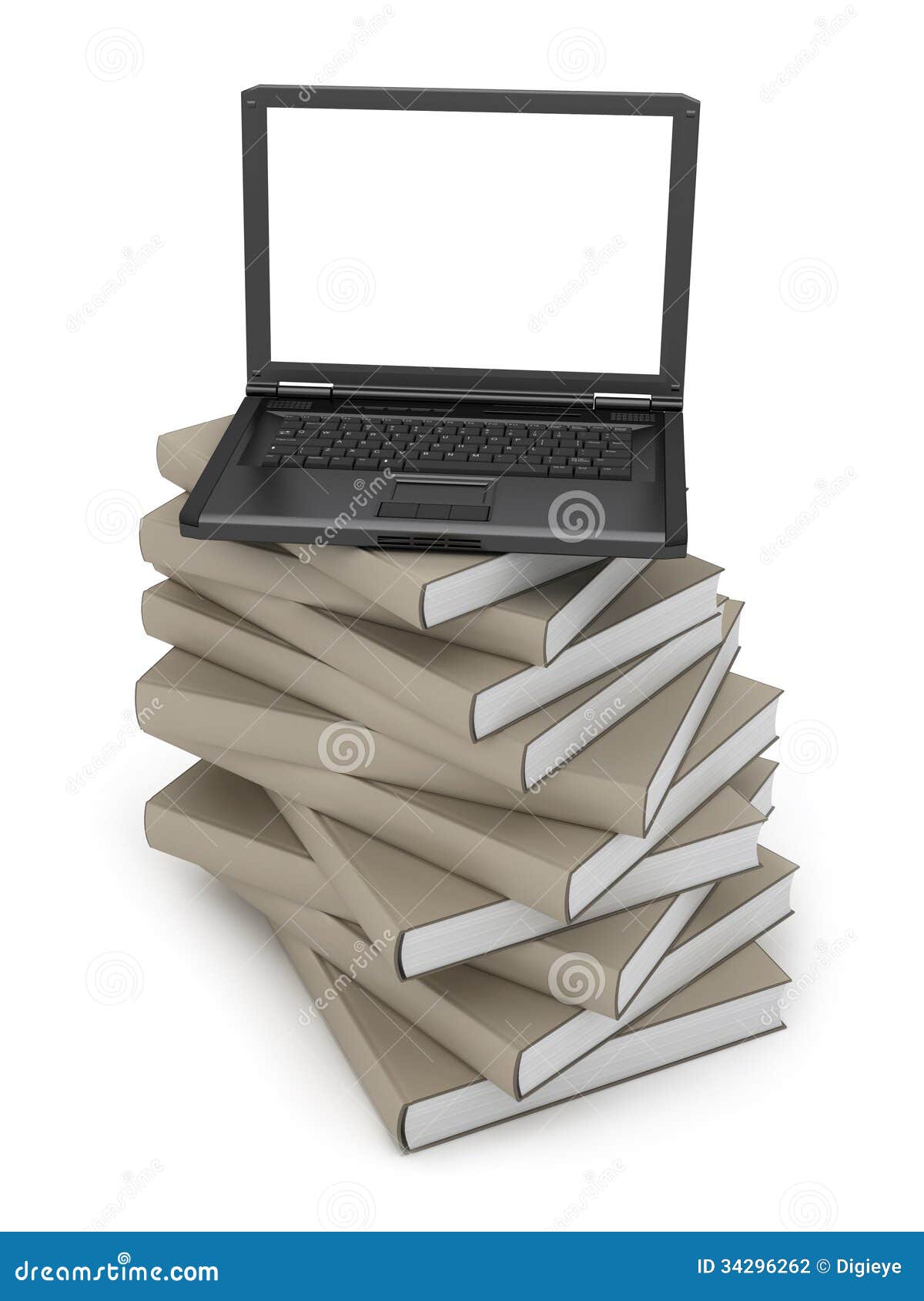 Laptop on stack of books stock illustration. Illustration of writing ...