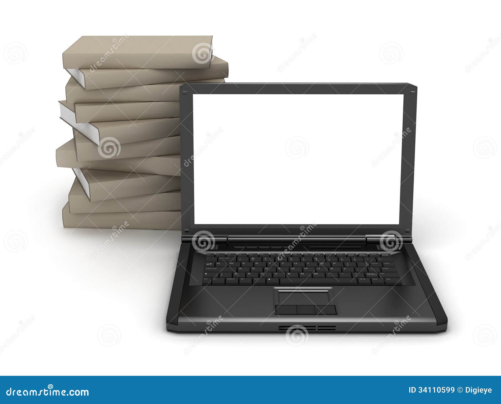 Laptop and Stack of Identical Books Stock Illustration - Illustration ...