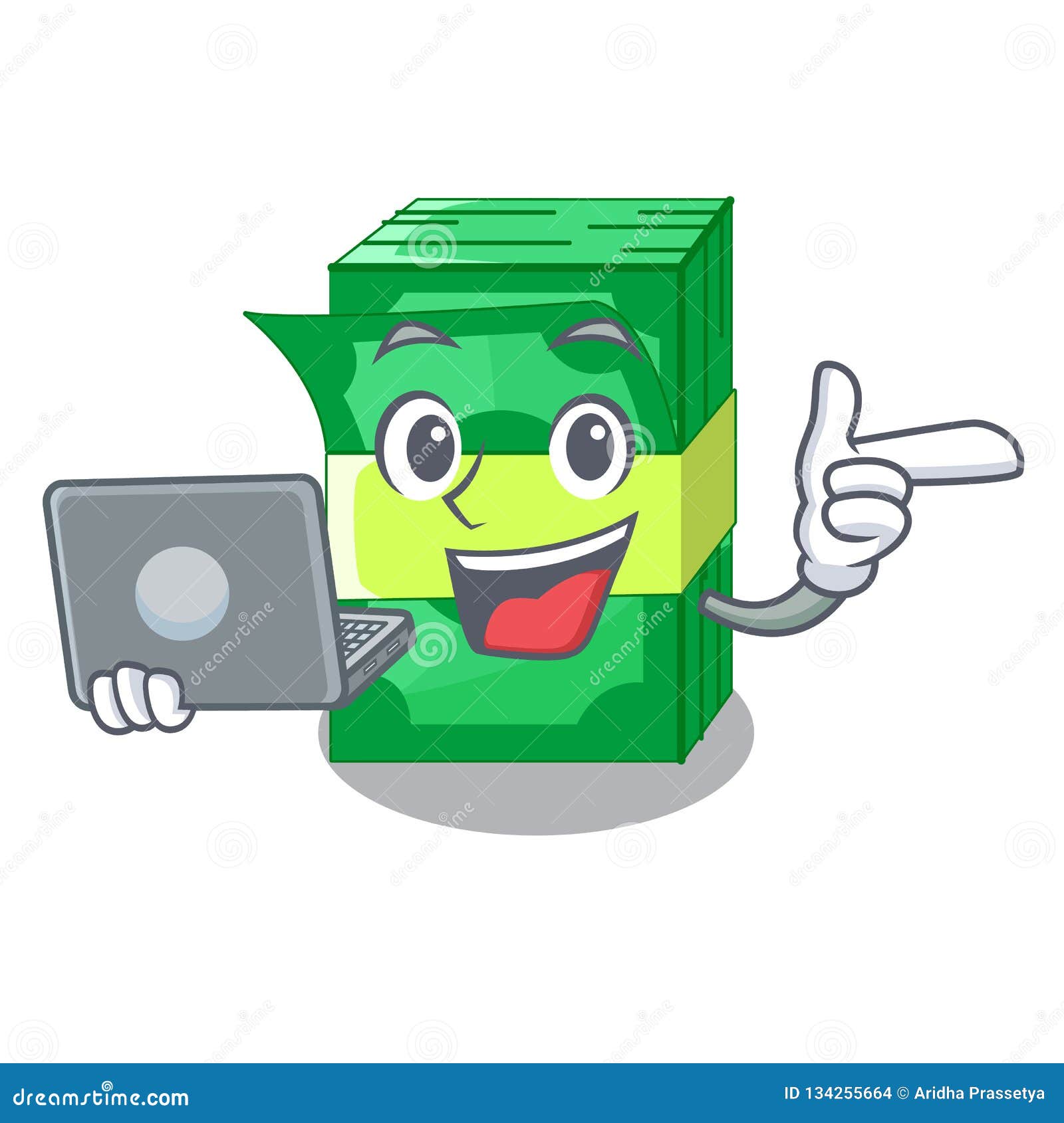 With Laptop Stack Money Shape Cartoon on Table Stock Vector ...