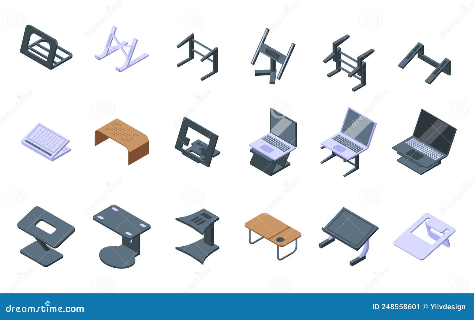 Laptop Stand Icons Set Isometric Vector. Compute Work Stock Vector ...
