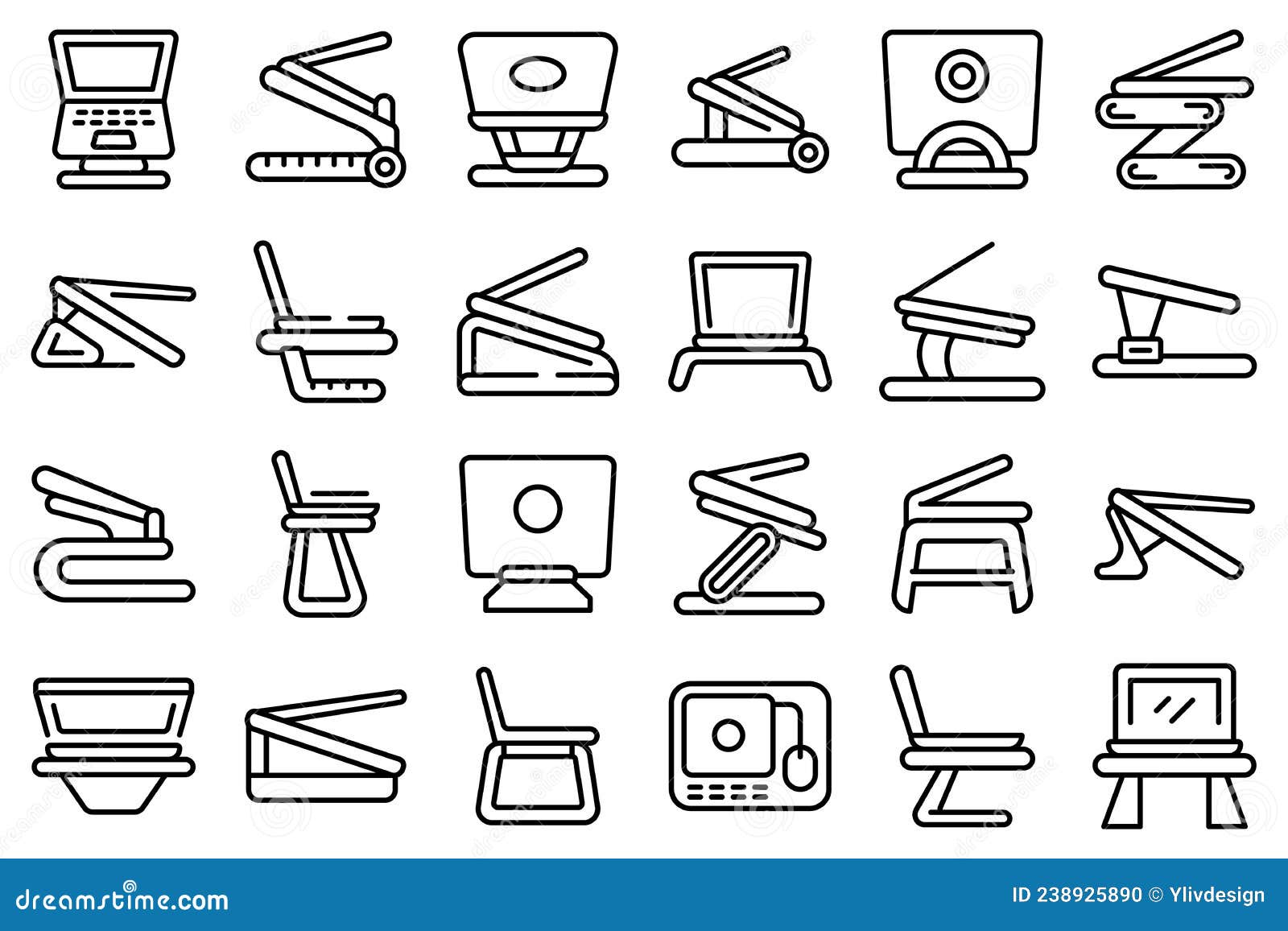 Laptop Stand Icons Set Outline Vector. Compute Work Stock Vector ...