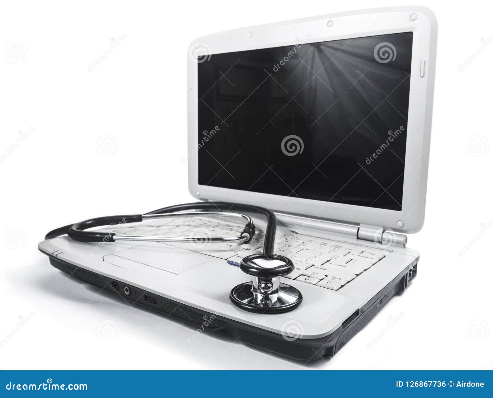 Laptop with Stethoscope stock photo. Image of instrument - 126867736