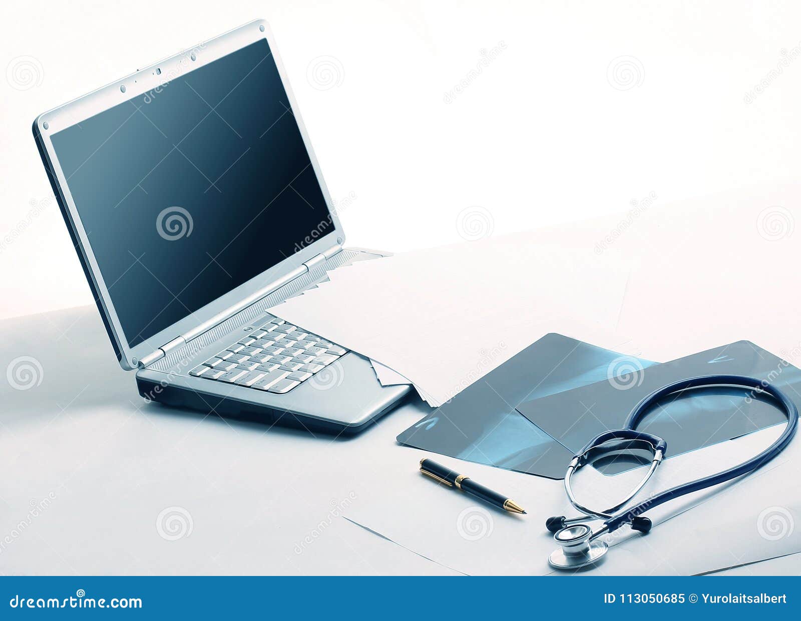 Laptop ,stethoscope and X-ray on the Table Stock Image - Image of ...
