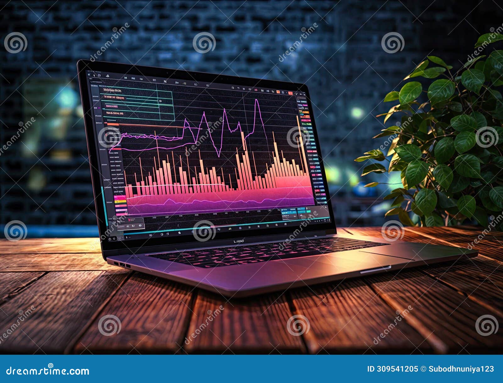 Laptop with Stock Market Chart on Screen Stock Illustration ...