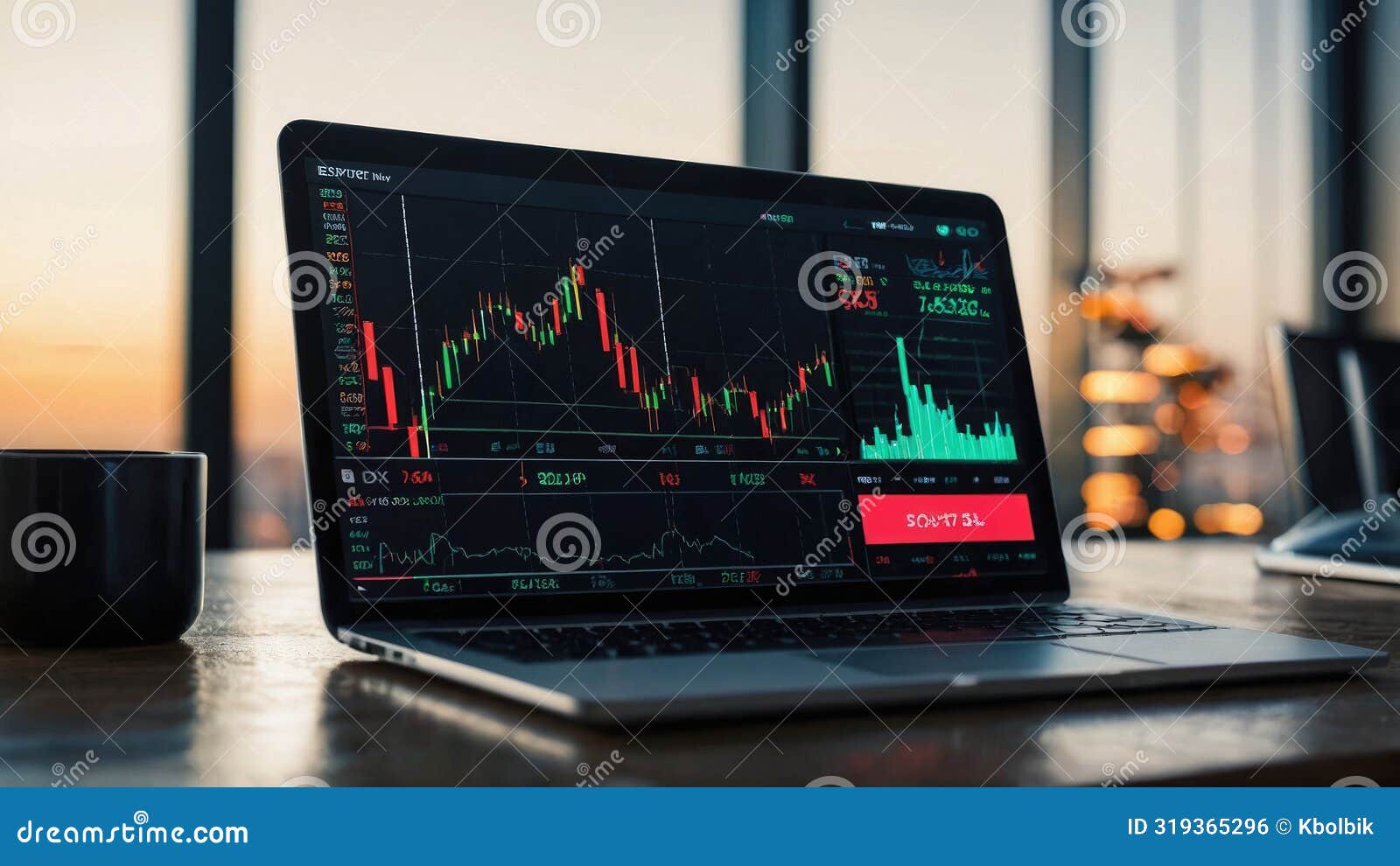 Laptop with Stock Market Chart on Screen Stock Illustration ...
