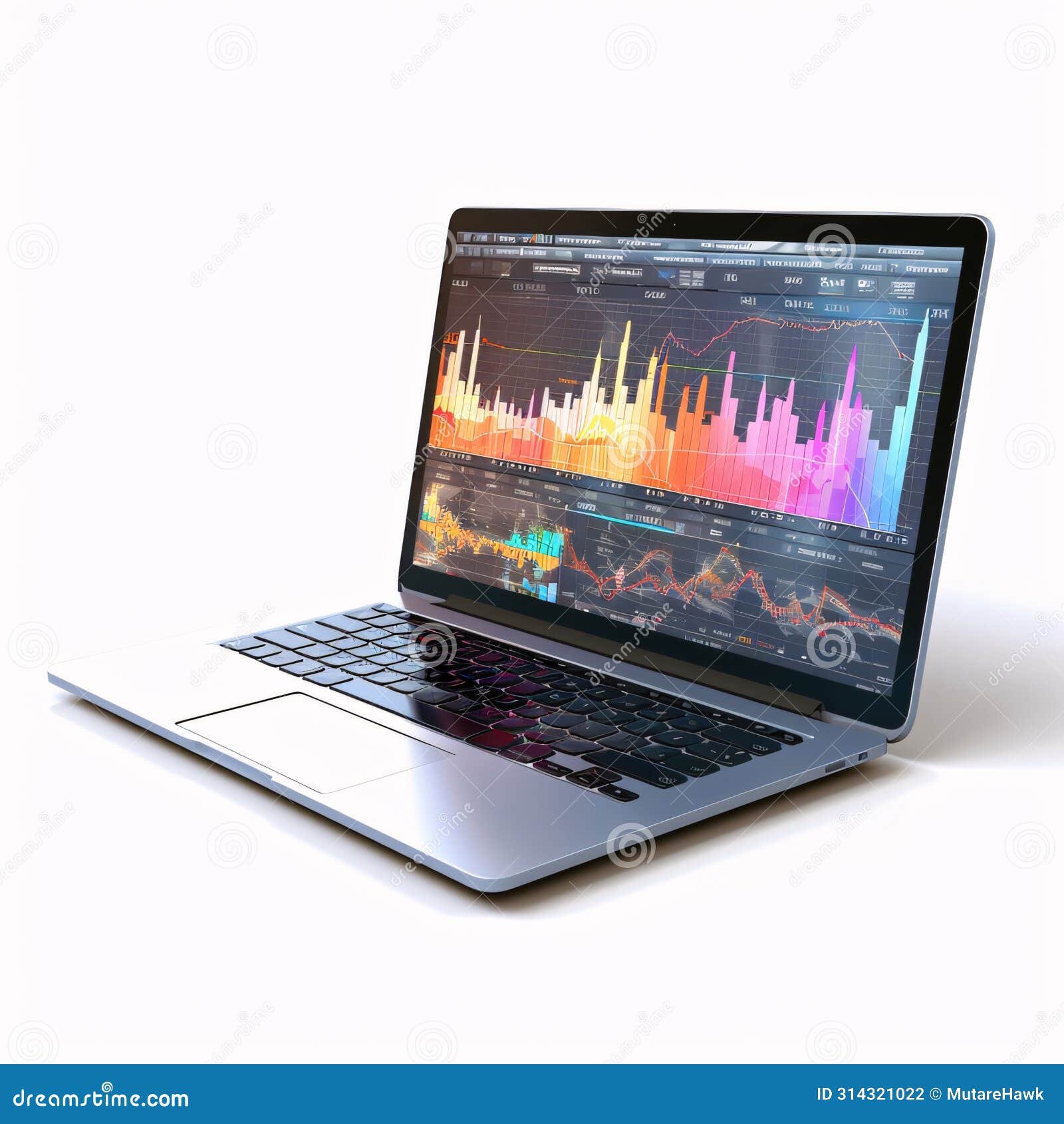 Laptop with Stock Market Chart on the Screen. 3d Render Stock ...