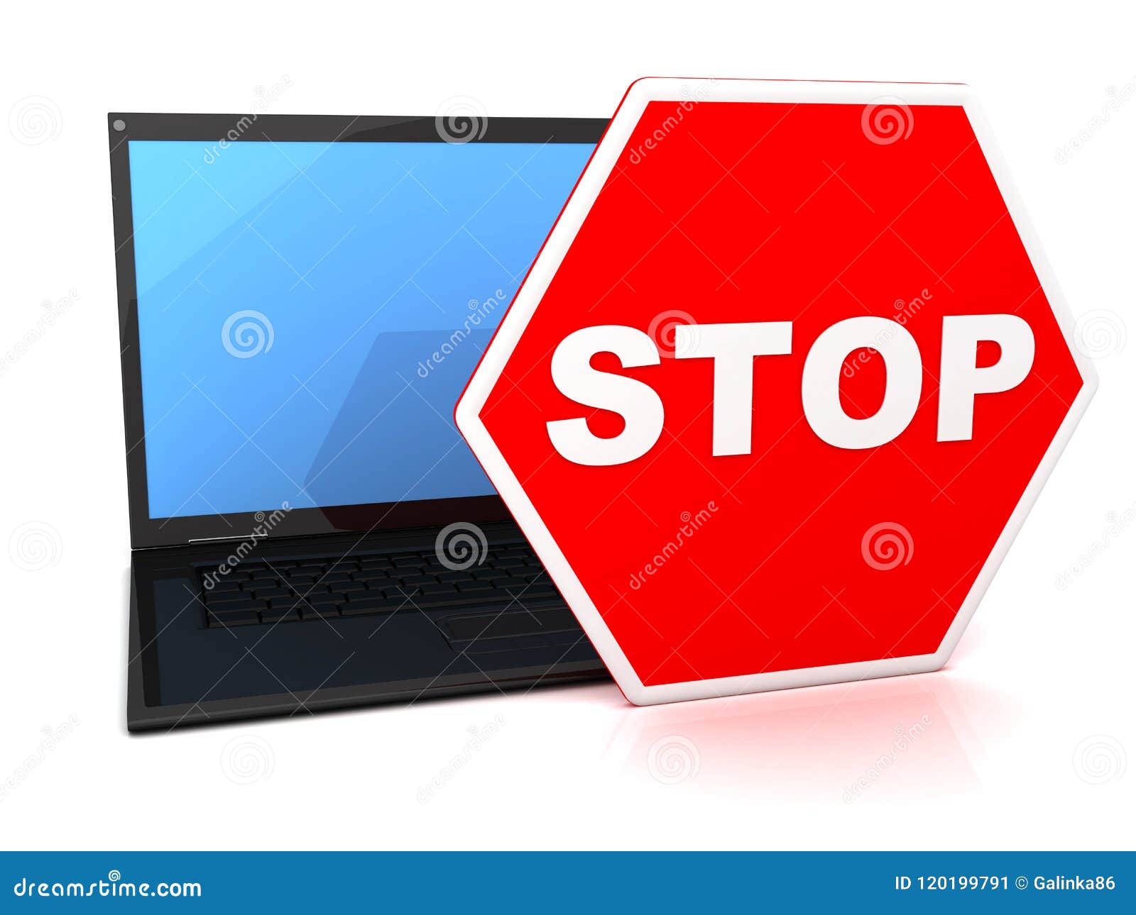 Laptop and Stop sign stock illustration. Illustration of scam - 120199791