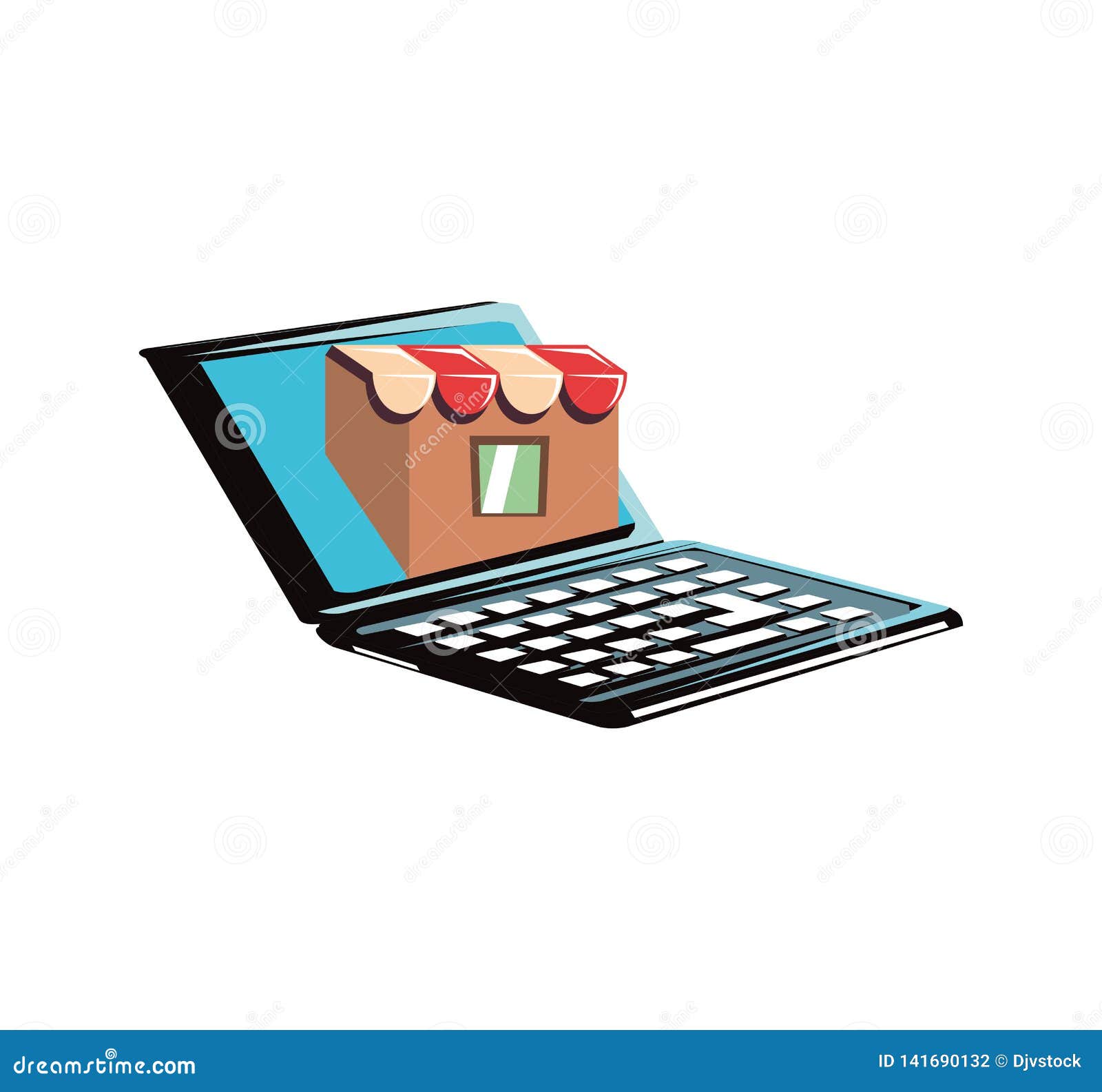 Laptop with store building stock vector. Illustration of front - 141690132