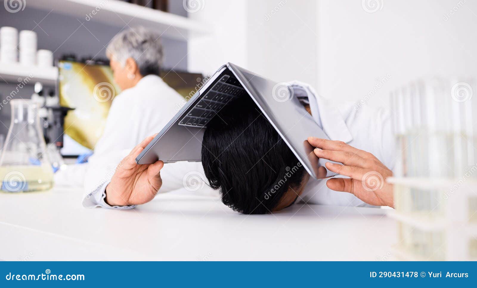 Laptop, Stress and Science with a Man in a Laboratory for Problem ...